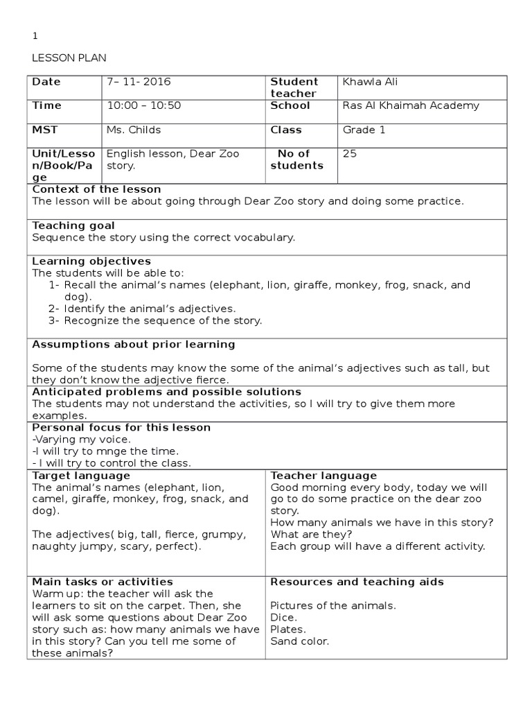 Lesson Plan - Dear Zoo | PDF | Lesson Plan | Semiotics