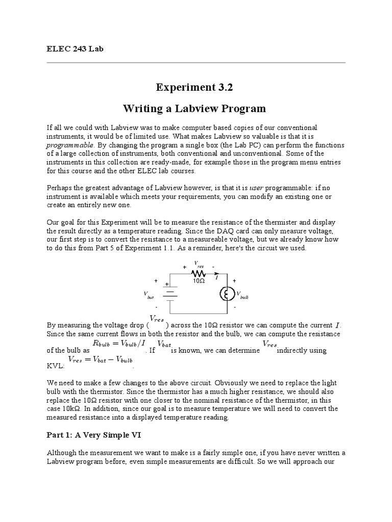 Experiment 3.2 Writing A Labview Program: ELEC 243 Lab | PDF | Data ...