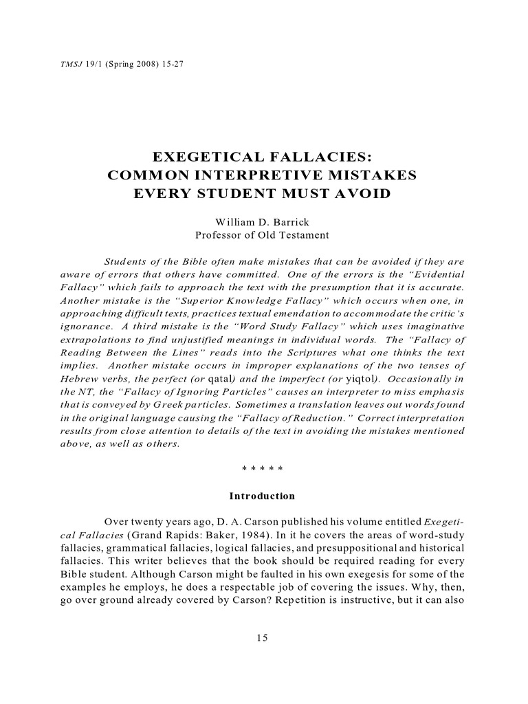 D.A. Carson - Exegetical Fallacies | PDF | Covenant Theology | Bible
