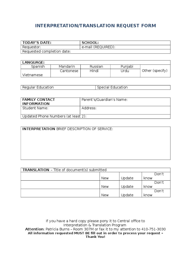 Interpretation and Translation Request Form | PDF