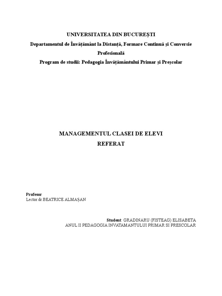 Referat Managementul Clasei