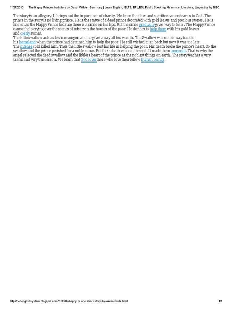 The Happy Prince Short Story by Oscar Wilde - Summary - Learn English ...