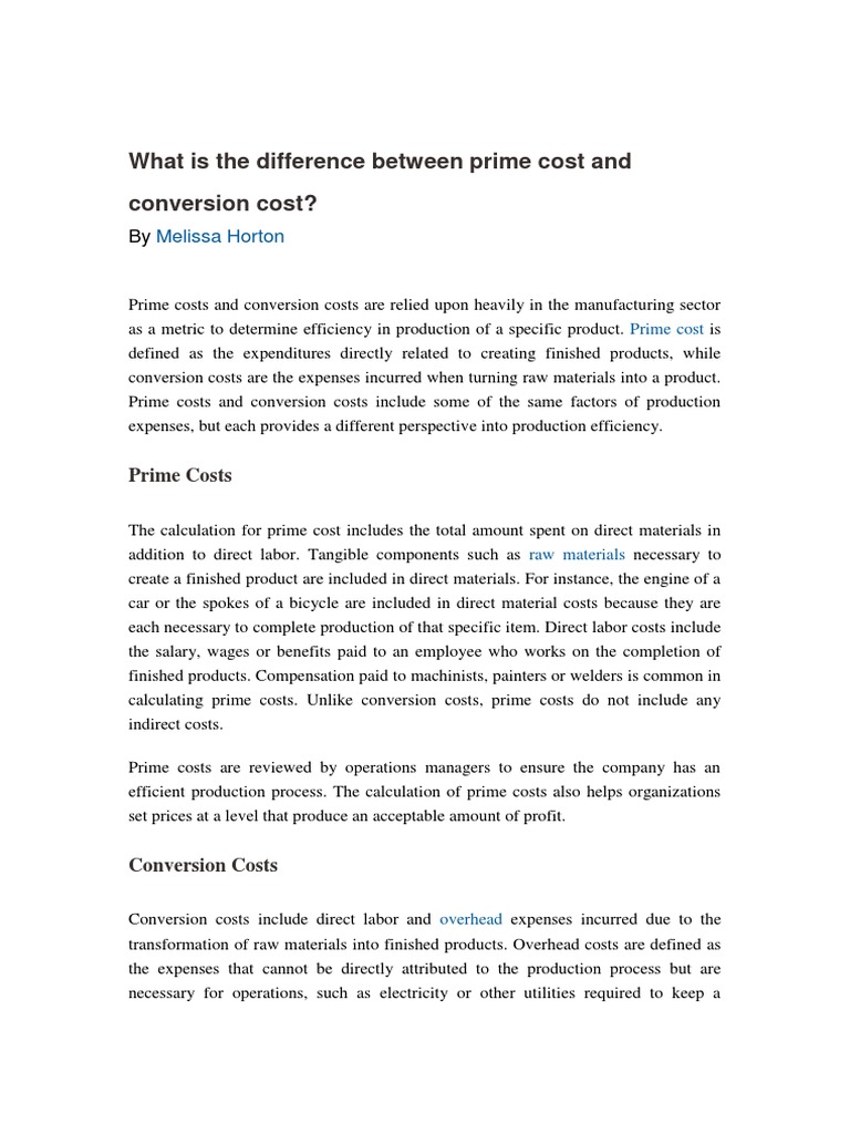Prime Cost, Conversion Cost and Carrying Cost | PDF | Book Value | Cost
