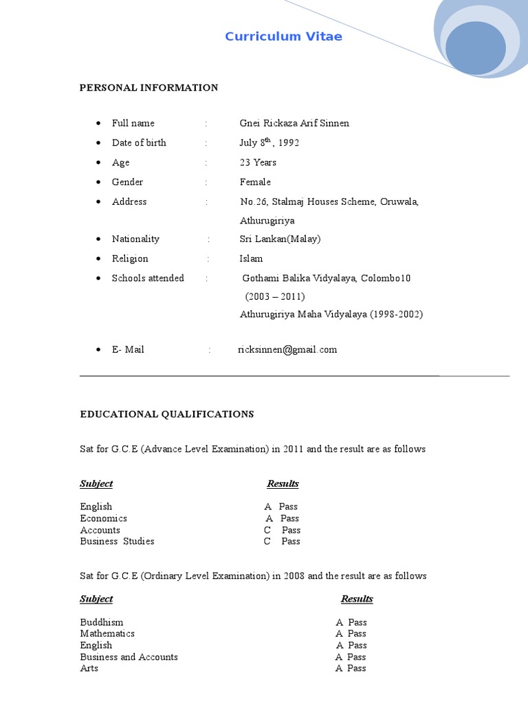 Curriculum Vitae: Personal Information | PDF | Behavior Modification | Learning
