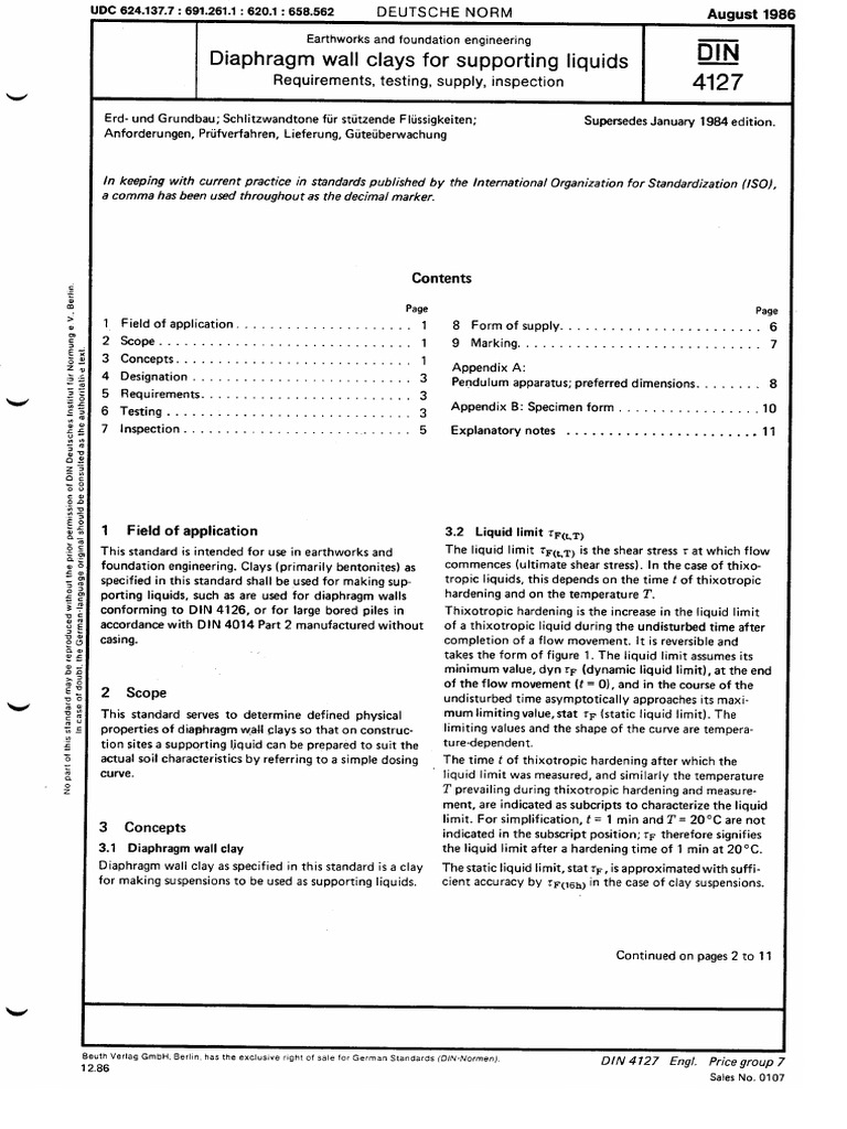 DIN 4127 - Diaphragm Wall Claysfor Supporting Liquids | PDF