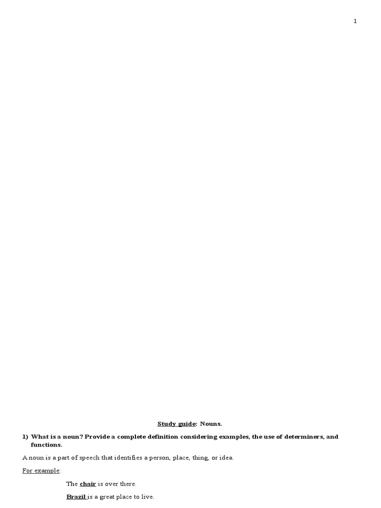 Nouns Study Guide | PDF | Grammatical Gender | Noun