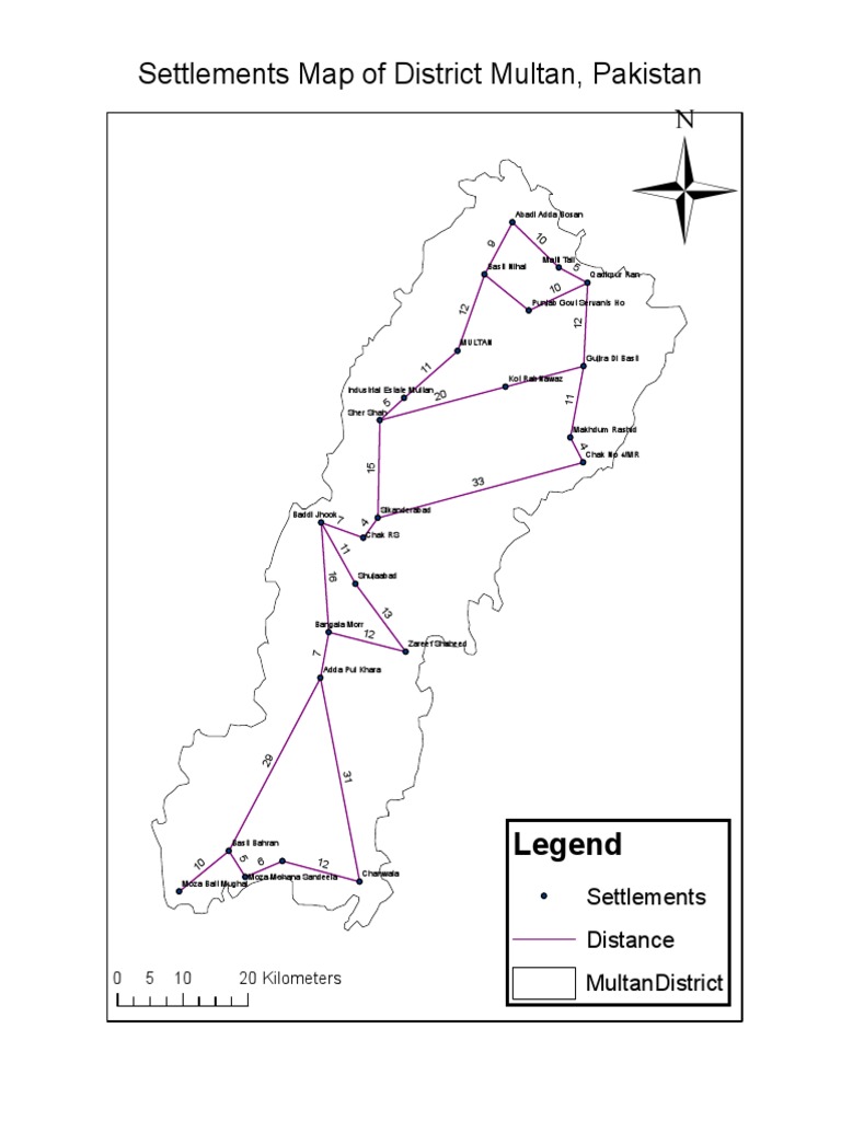 Settlements Map of District Multan, Pakistan: Legend | PDF