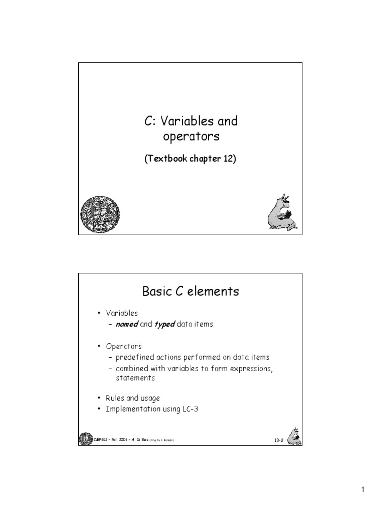 C Variables And Operators Textbook Chapter 12 Pdf C Programming Language Integer 1345