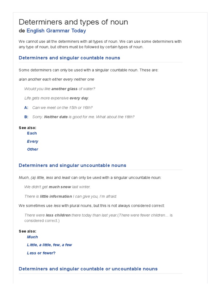 Determiners and Types of Noun - English Grammar Today - Cambridge ...