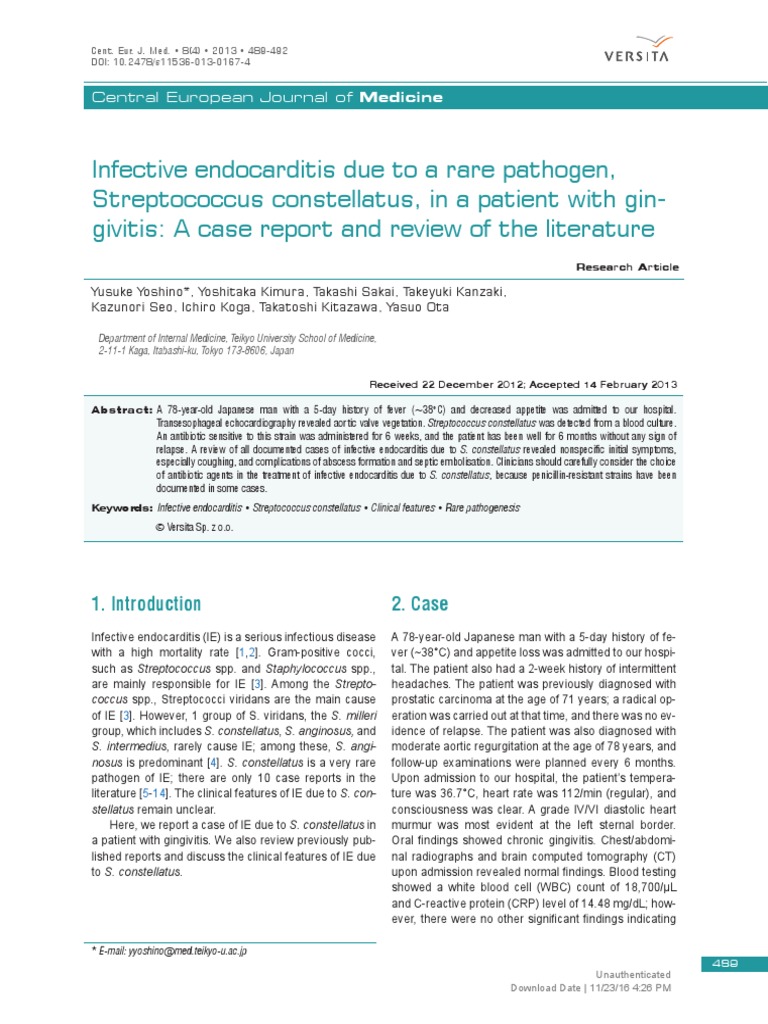 (Open Medicine) Infective Endocarditis Due To A Rare Pathogen ...
