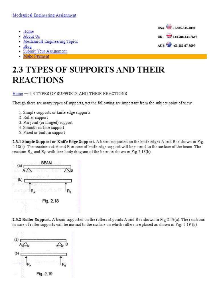 Types of Support and Support Reactions in Mechanics | PDF | Sphere ...