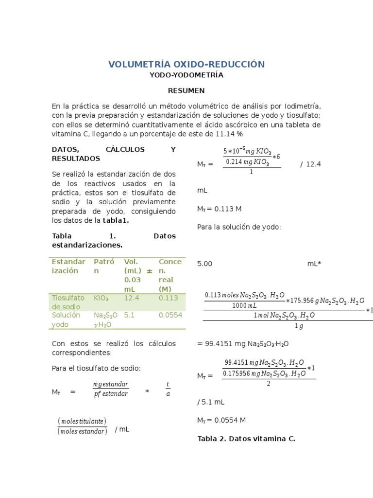 Yodimetria | PDF | Redox | Valoración