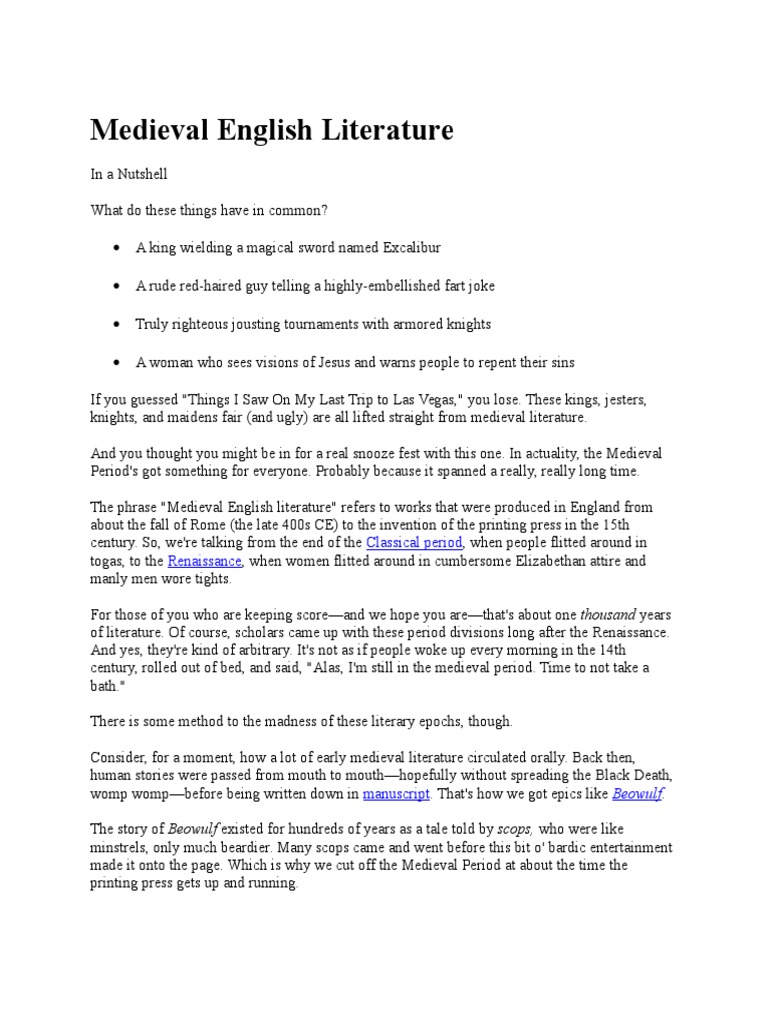 Medieval English Literature | PDF | Beowulf | Middle Ages