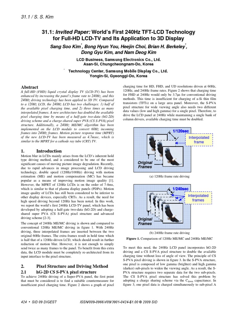 SAMSUNG World's First 240Hz TFT-LCD Technology For F-HD LCD-TV and It's ...
