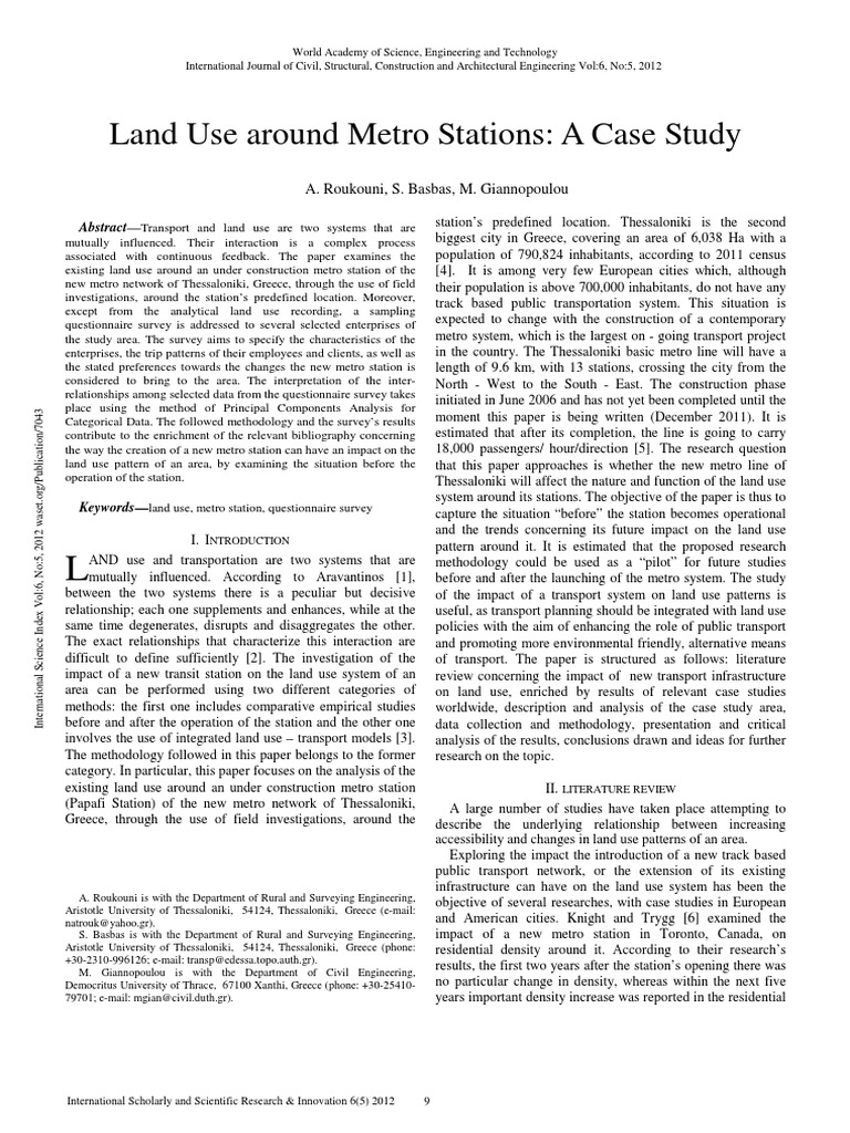 Land Use Around Metro Stations: A Case Study | PDF | Survey Methodology ...