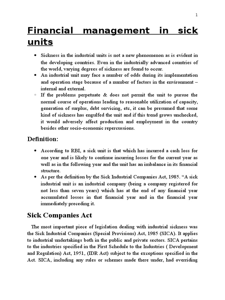 Financial Management in Sick Units | Download Free PDF | Employment ...