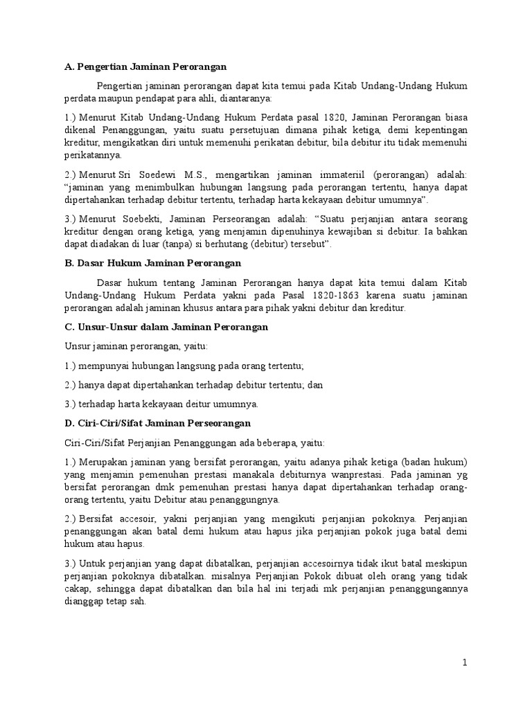 Makalah Jaminan Perorangan | PDF | Hukum