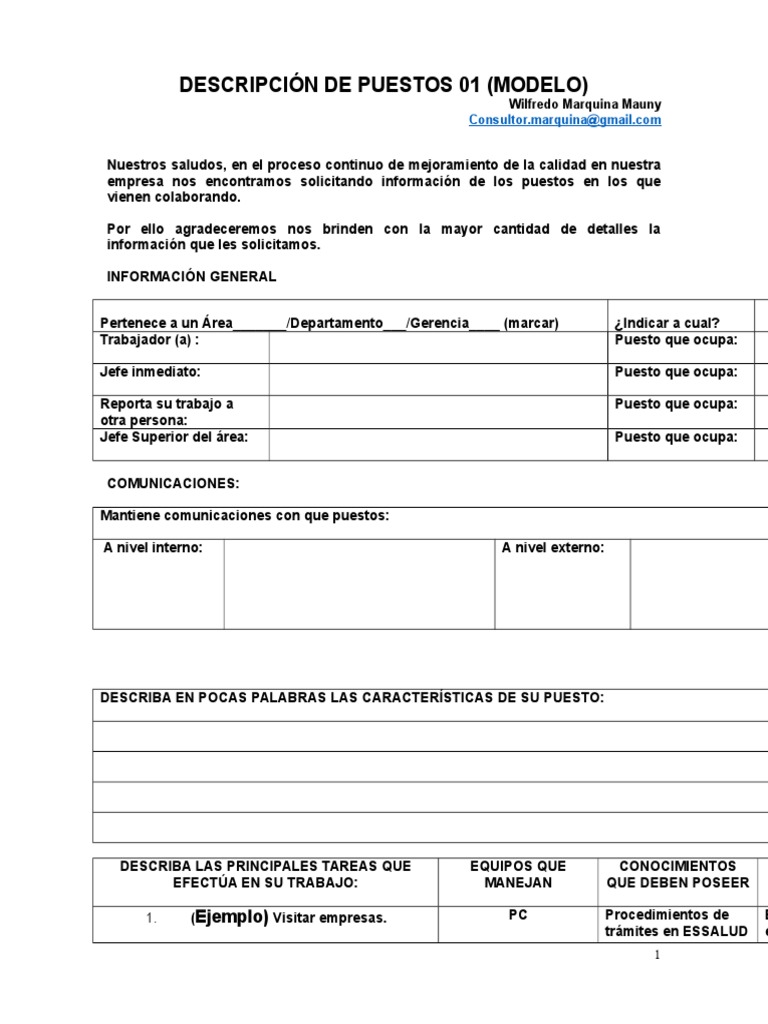 Ficha Descripción de Puestos y El Perfil | PDF | Educación Secundaria | Atención