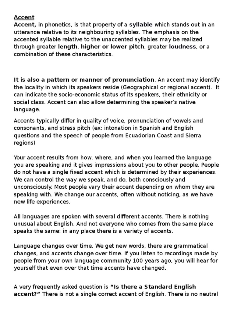 1 Accent | Stress (Linguistics) | English Language