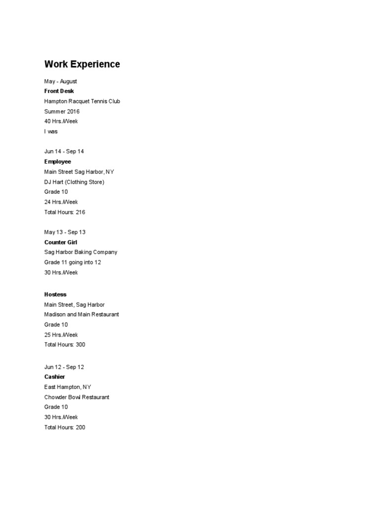 Work Experience: Front Desk | PDF | Schools | Academia