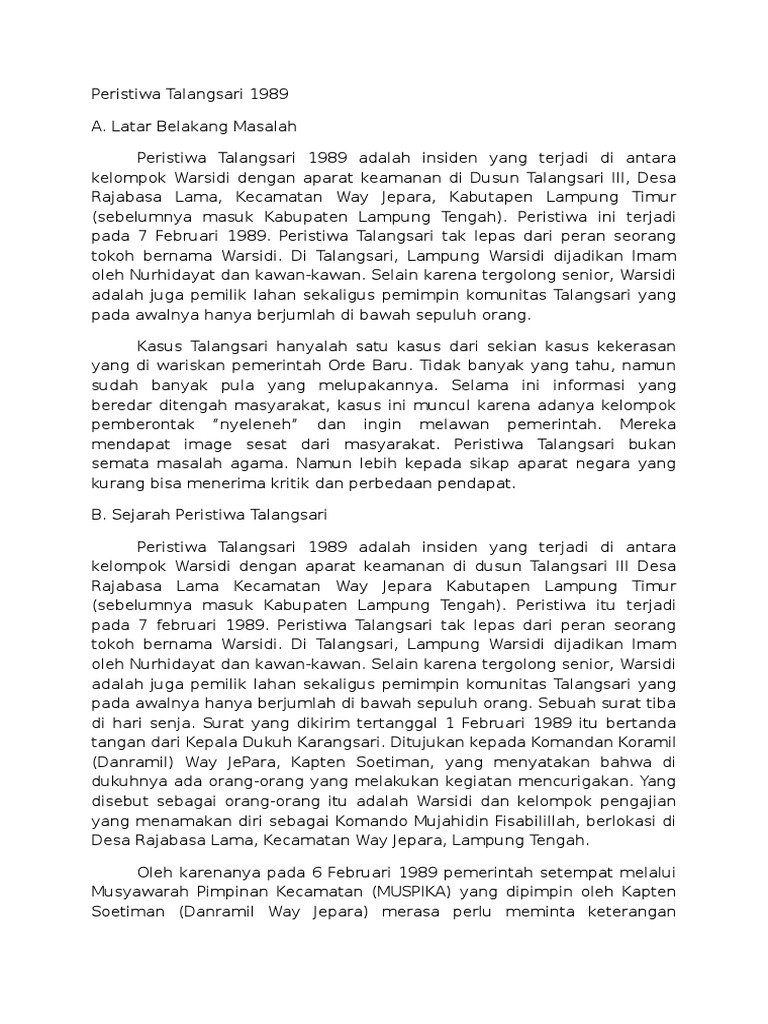 Peristiwa Talangsari 1989 | PDF