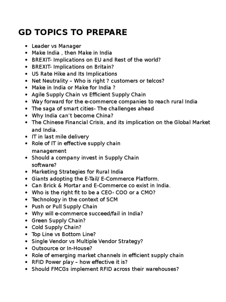 GD Topics To Prepare | Download Free PDF | Supply Chain | Supply Chain ...