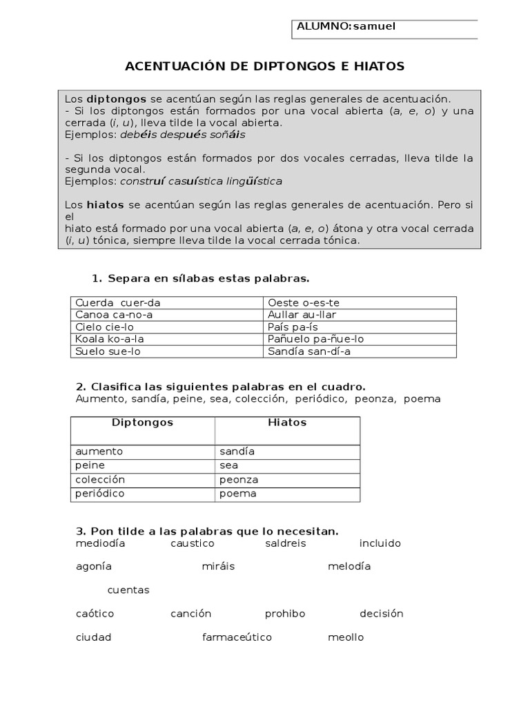 Acentuación de Diptongos e Hiatos | PDF