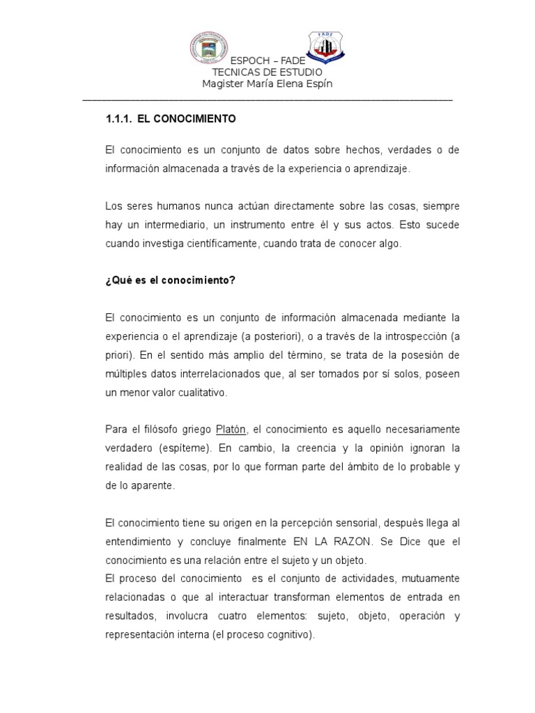 El Conocimiento Tecnicas de Estudio | PDF | Conocimiento | Empirismo