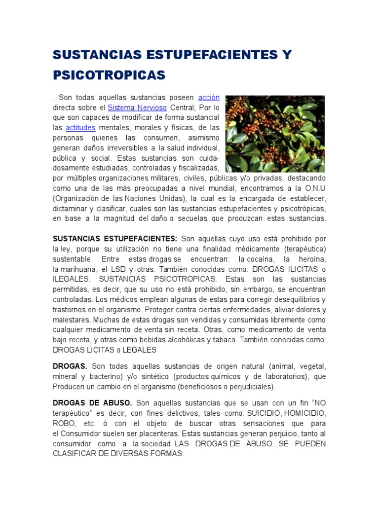 Sustancias Estupefacientes y Psicotrópicas | PDF | Drogas | Cocaína