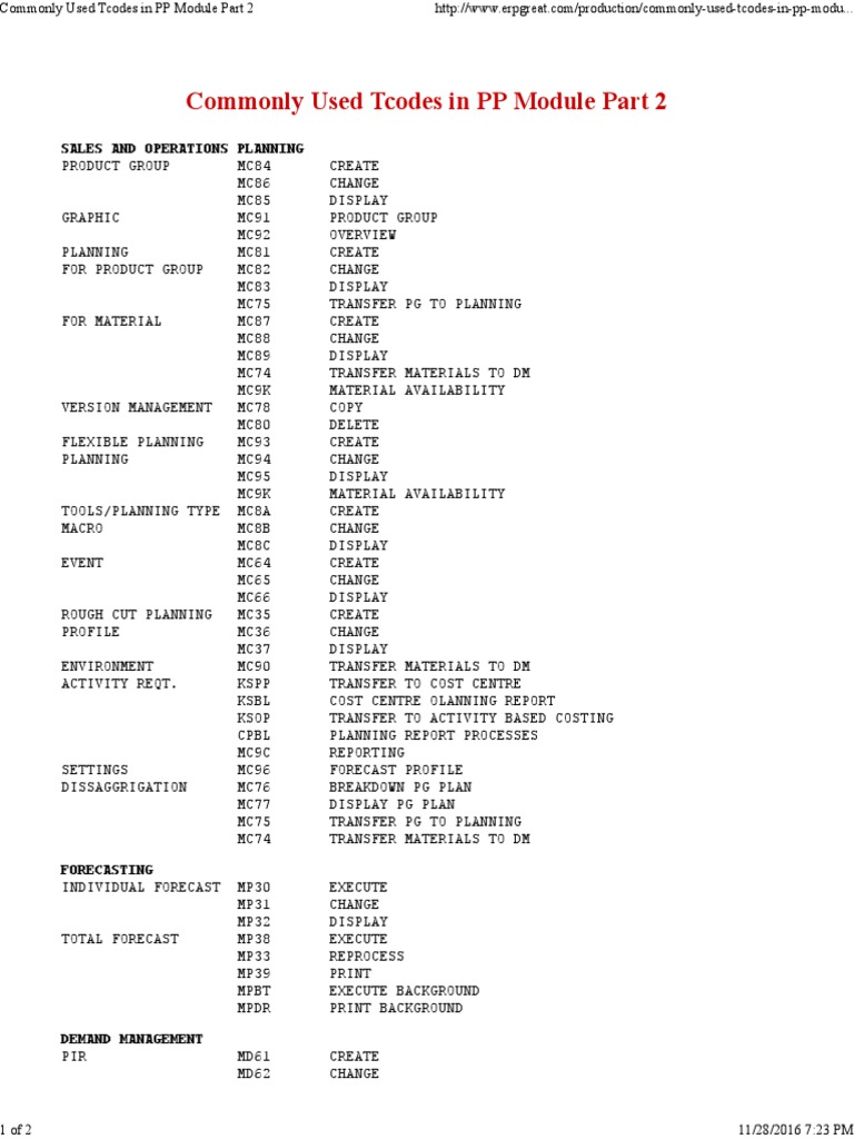 Commonly Used Tcodes in PP Module Part 2 | Sap Se | Information Technology