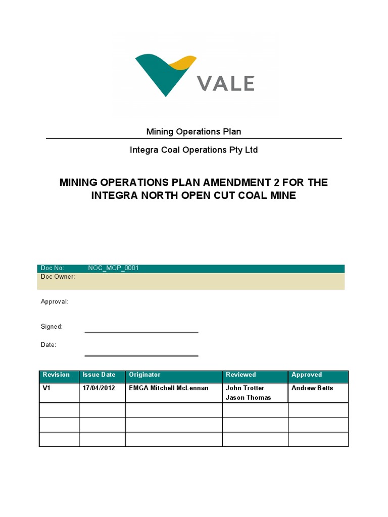 Integra Open Cut - Mining Operations Plan Amendment 2 | PDF | Coal ...