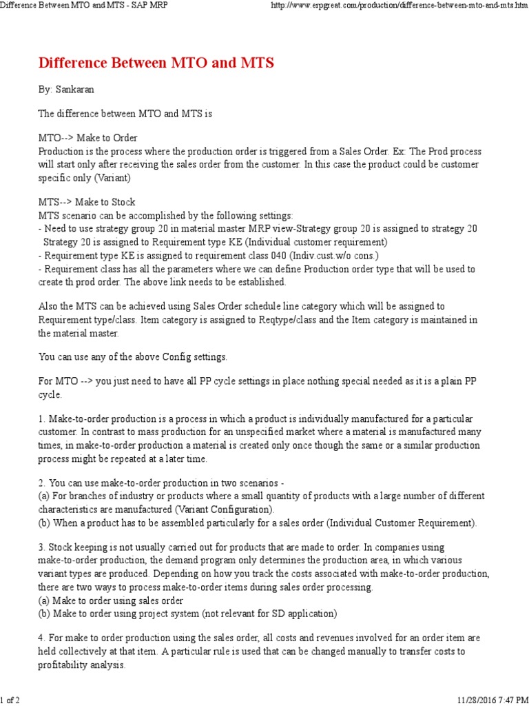 Difference Between MTO and MTS - SAP MRP | PDF | Industries | Business ...