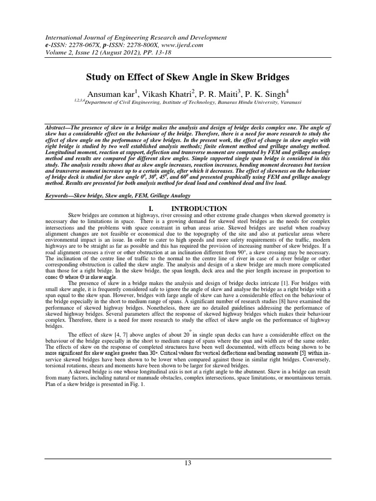 Study On Effect of Skew Angle in Skew Bridges PDF | PDF | Bending ...