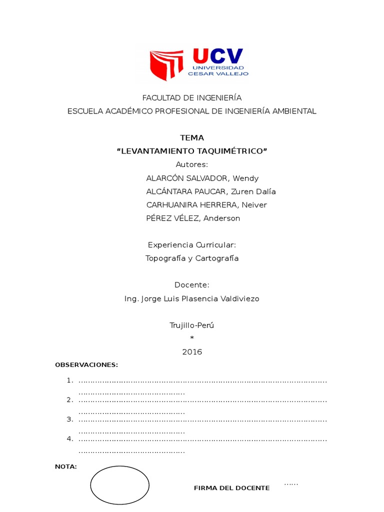 Levantamiento Taquimétrico en Topografía | PDF | Topografía | Geomática