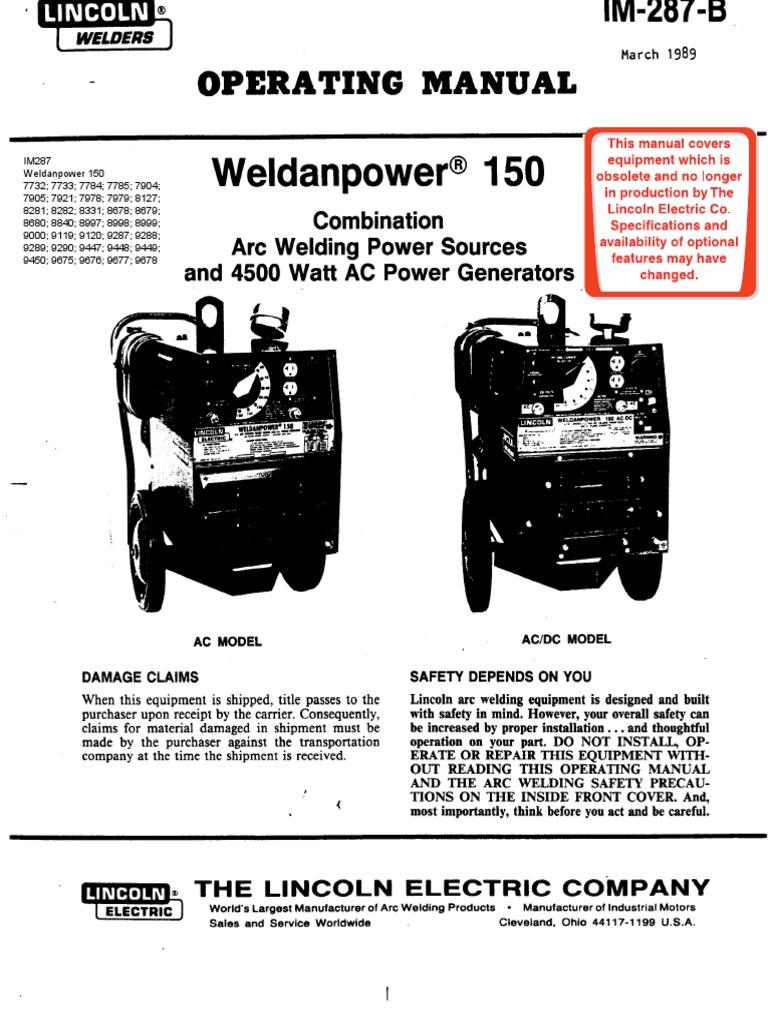 Lincoln Weldonpower 150 Operators Manual