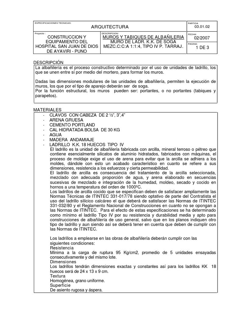 Muros de Ladrillo Tipo Soga en Hospital | PDF | Hogar, jardinería y ...