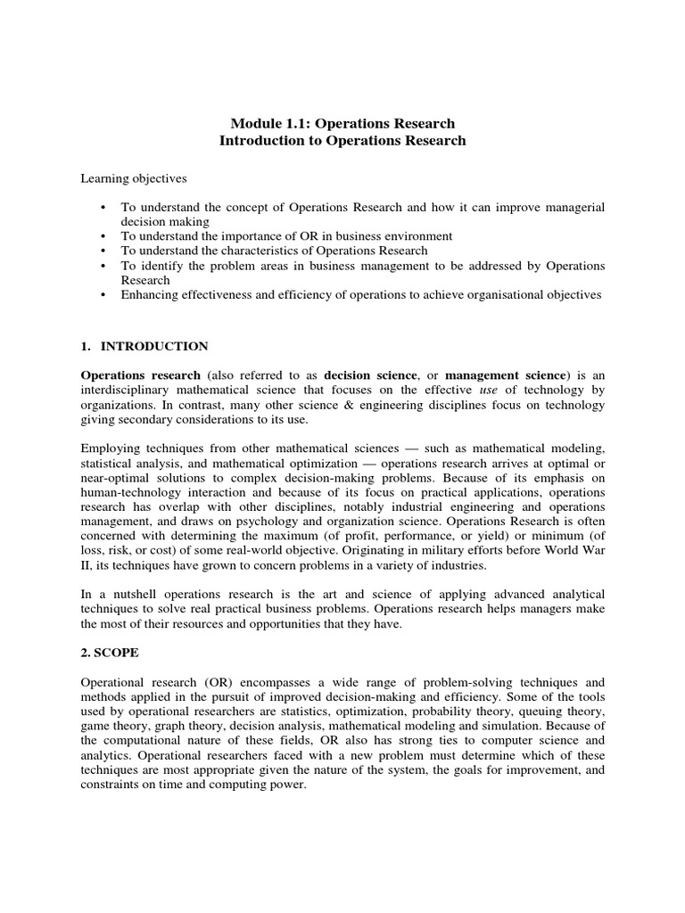 Module 1.1: Operations Research Introduction To Operations Research ...
