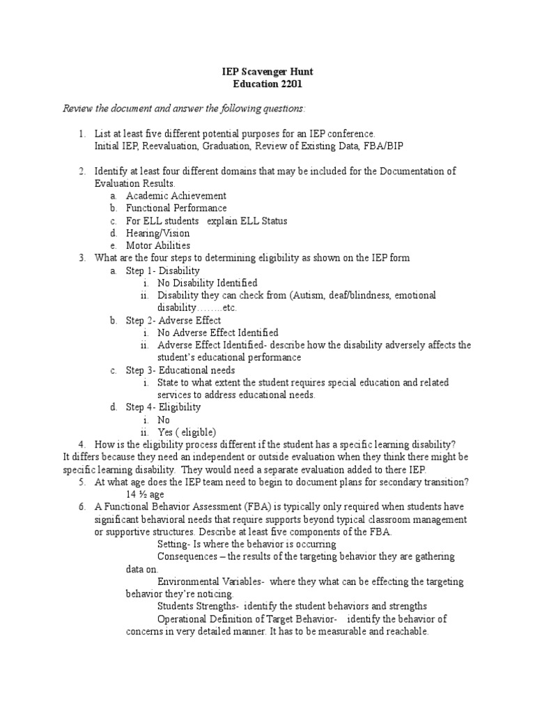 Iep Scavenger Hunt This One | PDF | Individualized Education Program ...