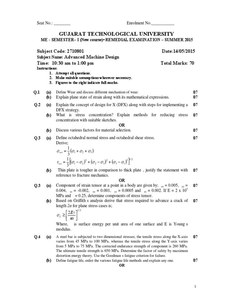 Advance Machine Design Paper | PDF | Strength Of Materials | Building ...