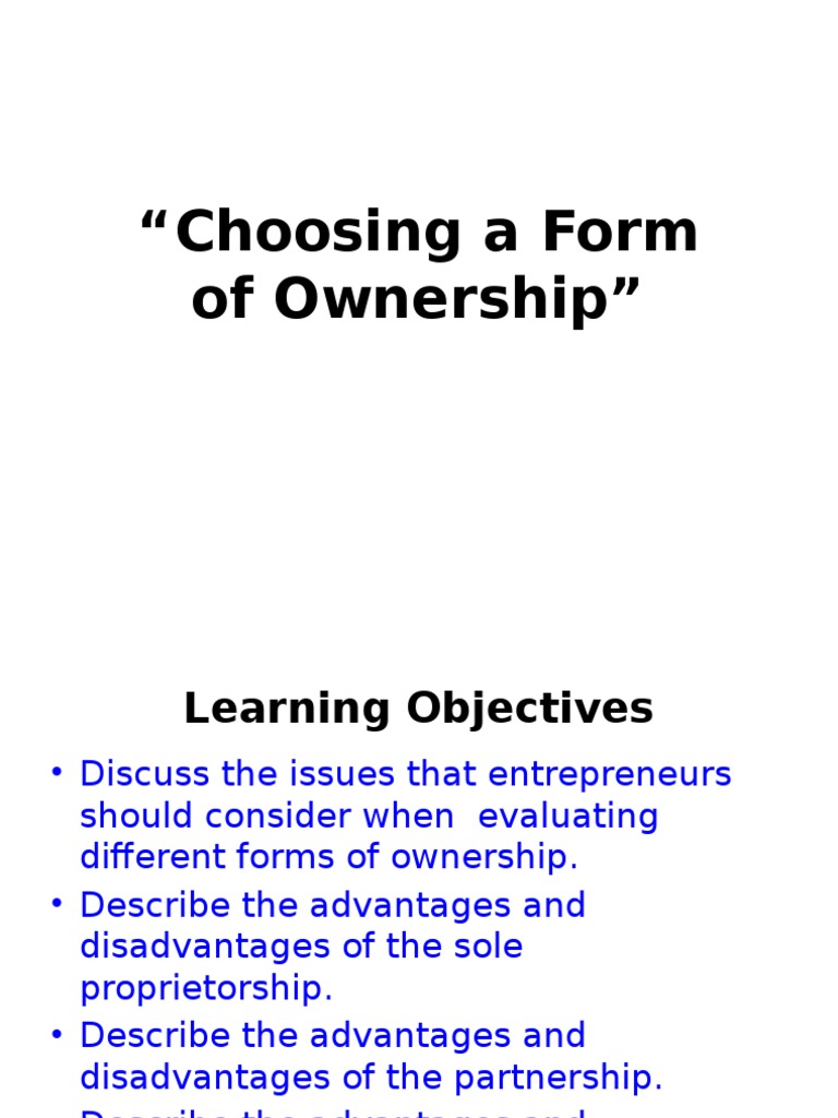 Forms of Ownership | PDF | Partnership | Sole Proprietorship