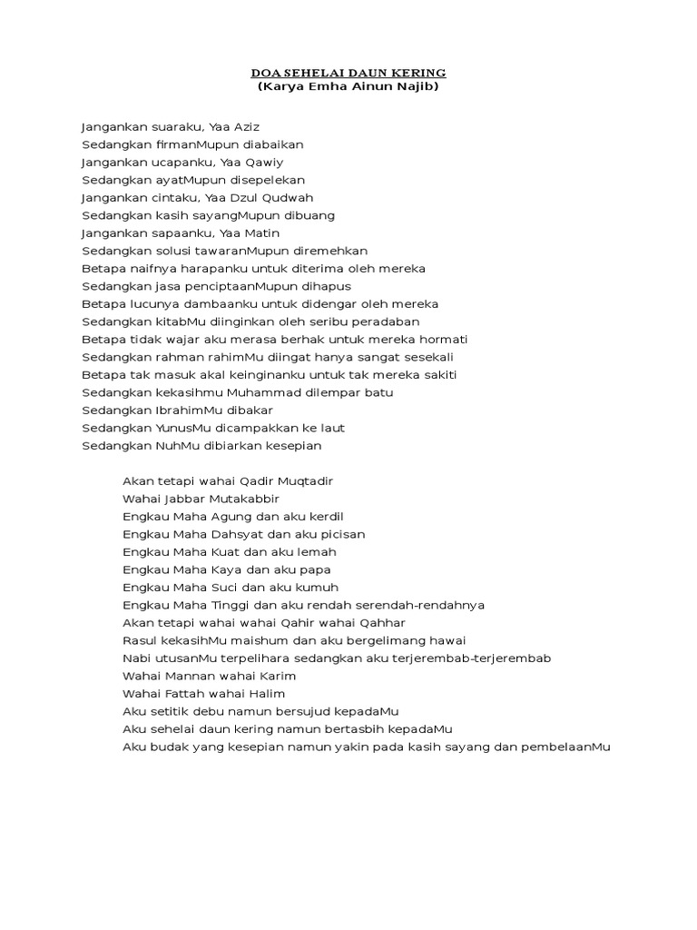 Doa Sehelai Daun Kering | PDF