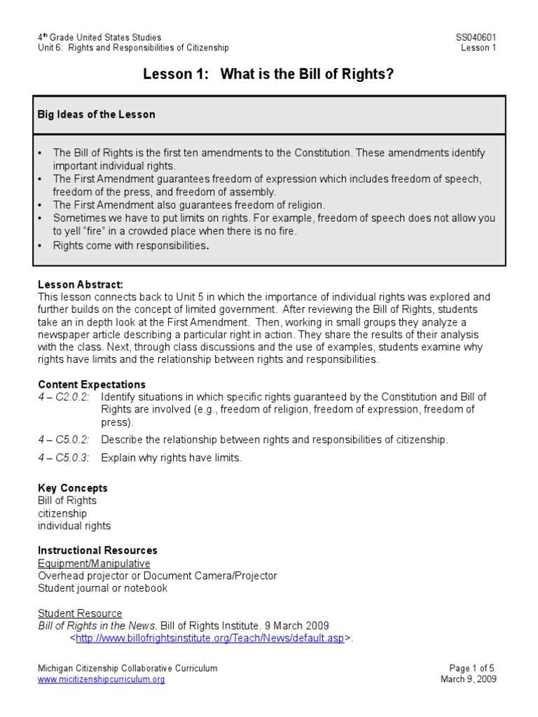 Unit 6 Lessons | PDF | Citizenship | First Amendment To The United ...