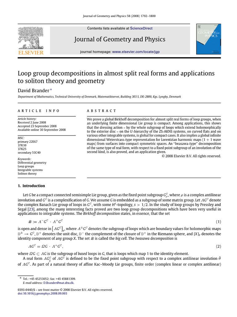 Loop Group Decompositions in A | PDF | Geometric Topology | Differential Topology