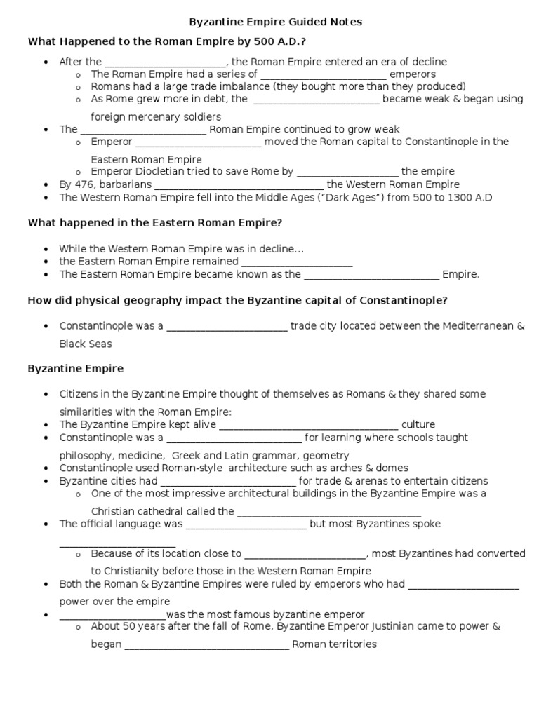 Byzantine Empire Guided Notes | PDF | Byzantine Empire | Eastern ...