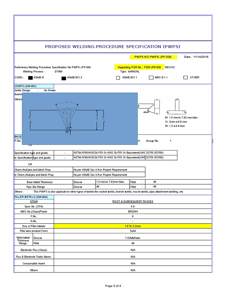 Proposed Welding Procedure Specification (PWPS) : REV:A3 | PDF