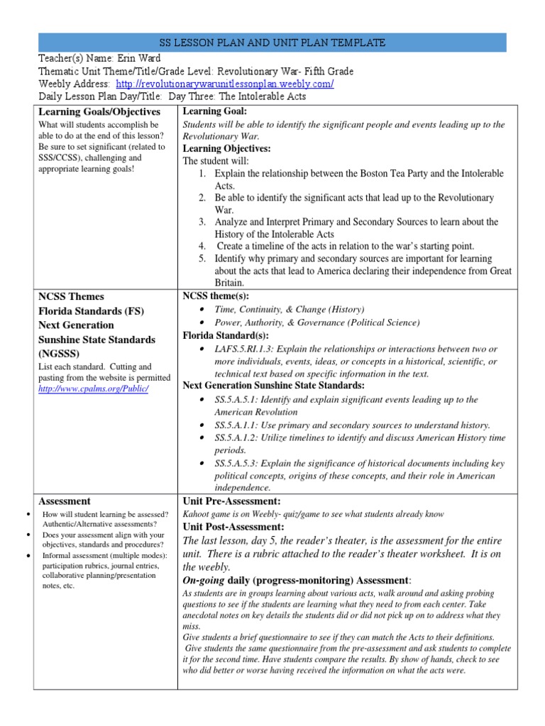 Revolutionary War Lesson Plan: Intolerable Acts | PDF | Lesson Plan ...