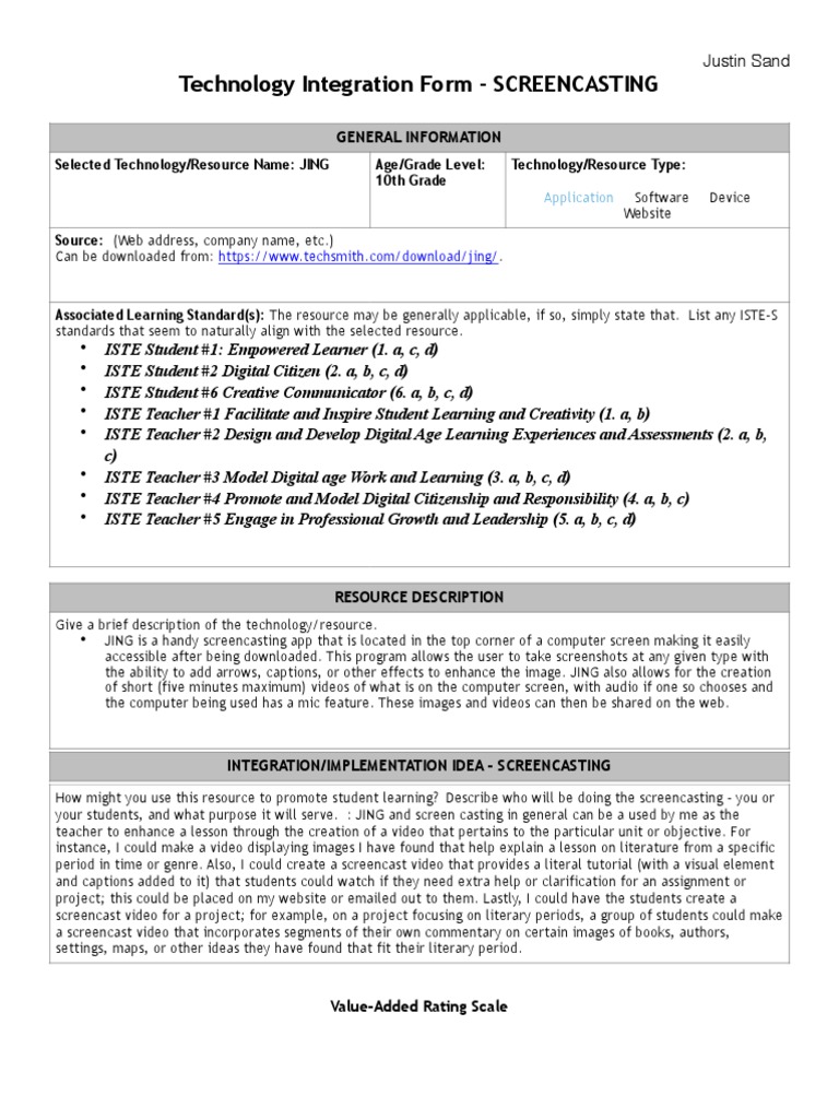 Tel 311 Technology Integration Template-Screencasting | PDF | Communication | Cognition