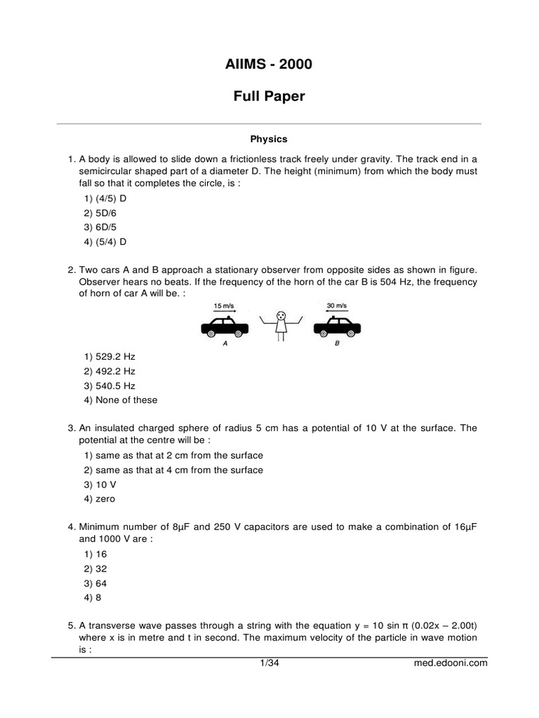 AIIMS MBBS Entrance Examination 2000 Solved Question Paper | PDF | Histone | Electric Current