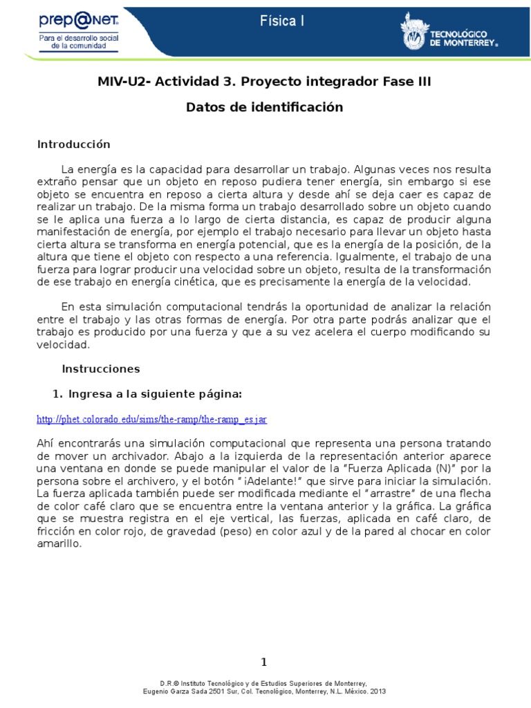 MIV - U2 - Actividad Integradora, Fase III | PDF | Masa | Fuerza