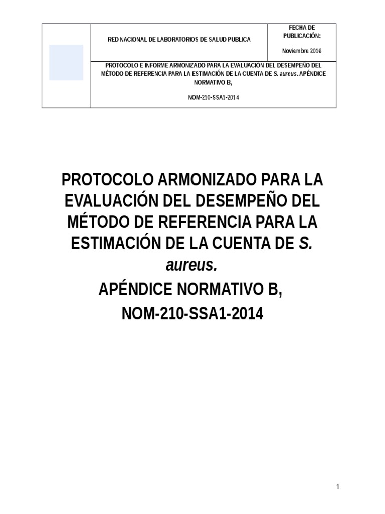 PROTOCOLO e INFORME ARMONIZADO PARA LA EVLUACIÓN DEL DESEMPEÑO DEL MÉTODO DE REFERENCIA PARA LA ...